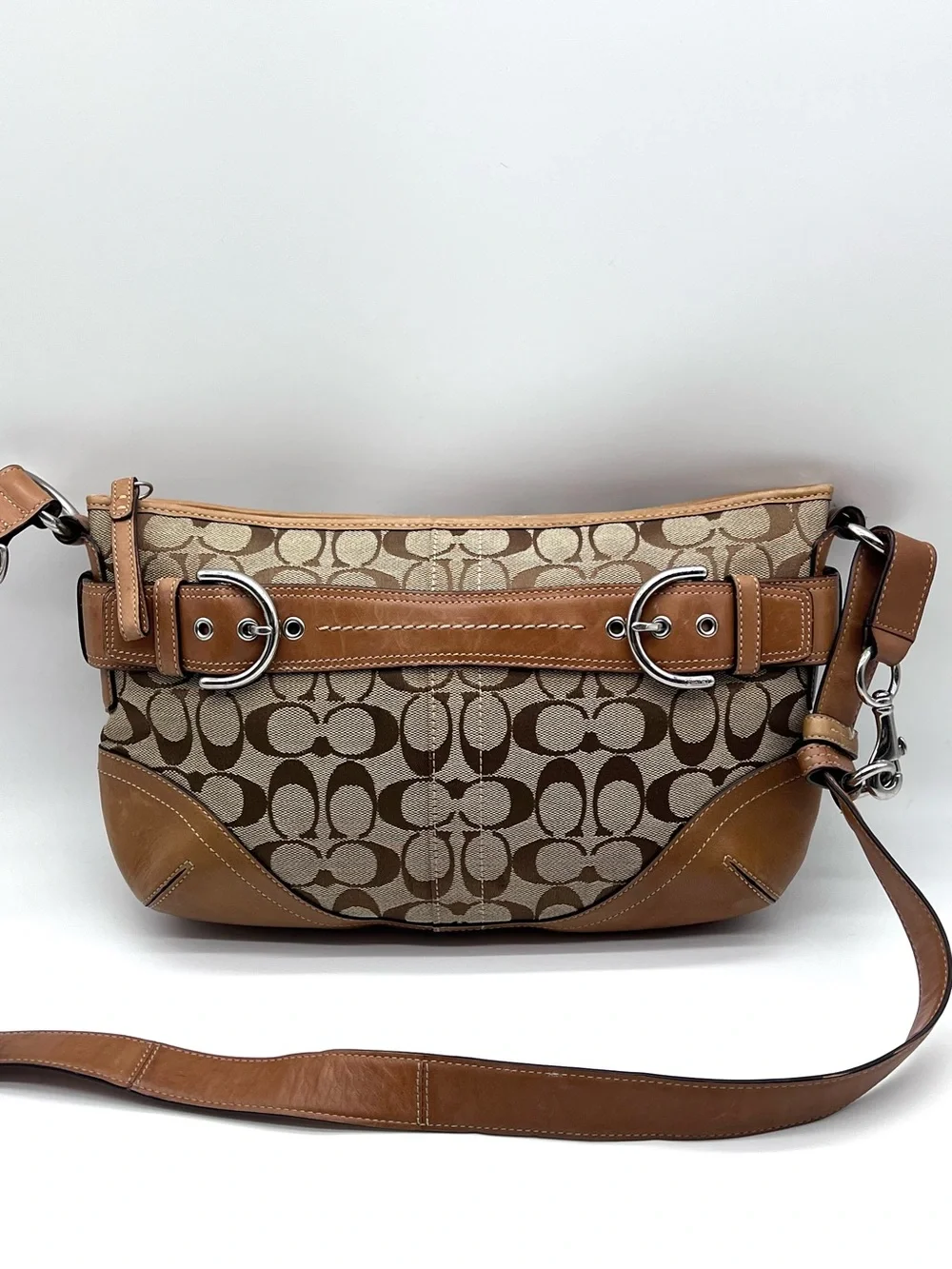 Coach | Bags | Coach Vintage Signature C Canvas Leather Buckle Shoulder ...